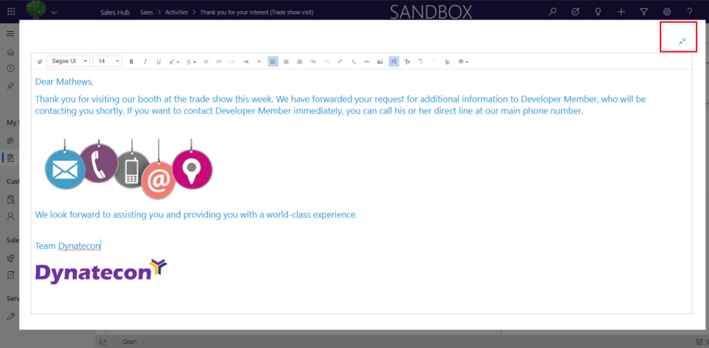Compose email in a full-screen window in Dynamics 365 CE – Dynatecon Solutions