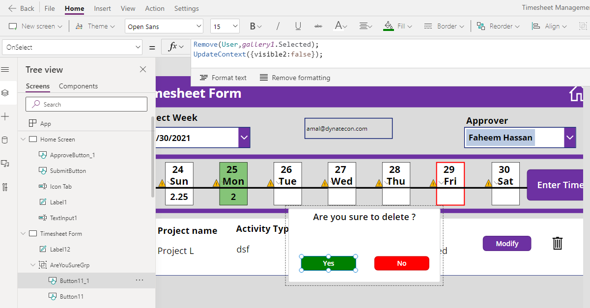 Delete confirmation Dialog in PowerApps Canvas App – Dynatecon Solutions