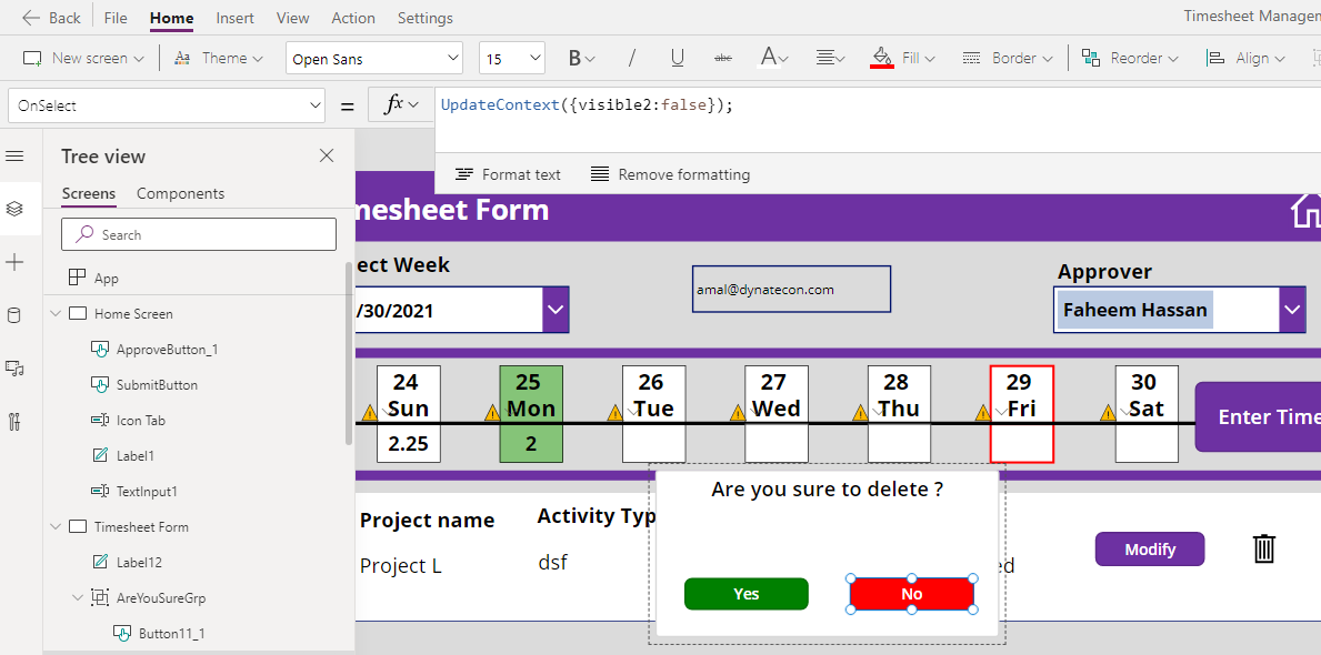 Delete confirmation Dialog in PowerApps Canvas App – Dynatecon Solutions