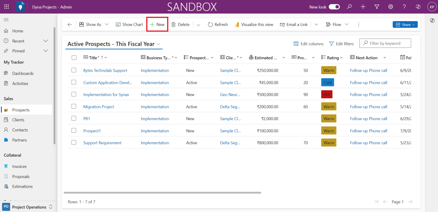 How to create a new Prospect in Power Apps based Project tracking tool ...