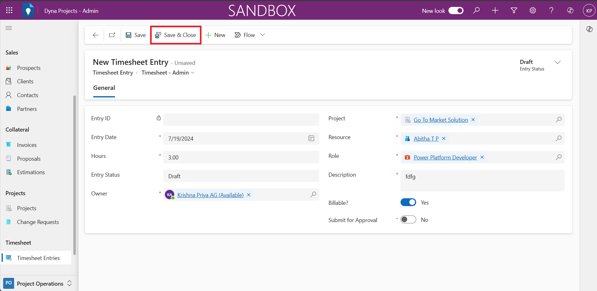 How to create a new Timesheet Entry in Power Apps based Project ...